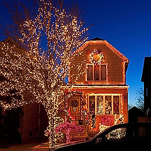 4-Pack 160FT 400 LED Solar String Lights Outdoor, Waterproof Solar Outdoor Lights with 8 Lighting Modes, Solar Fairy Lights for Tree Christmas Wedding Party Decorations Garden Patio (Warm White)