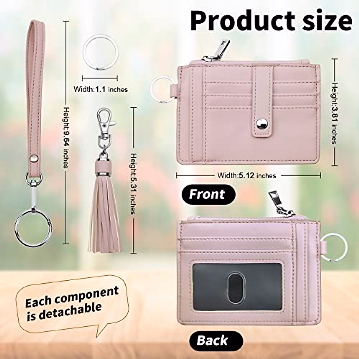 Araafur Leather Wristlet Keychain Set with Personal Alarm and Bottle Opener, Car Keychain Accessories for Women (Pink Keychain Wallet set)