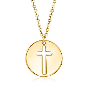 Ross-Simons Italian 14kt Yellow Gold Cross Cutout Disc Pendant Necklace. 18 inches