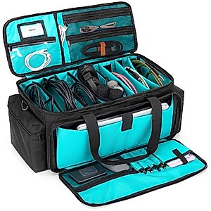 LoDrid Cable File Gig Bag with Detachable Padded Bottom & Dividers, DJ Wire Bag for 14” Laptop, Sound Equipment, DJ Gear, Musician Accessories, Black, Bag Only