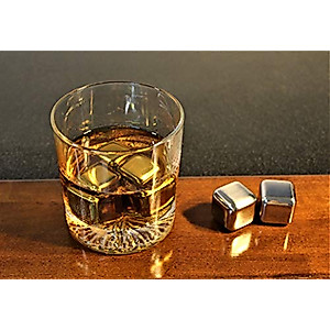 Set of 8 Whiskey Stones, Reusable Ice Cubes, Beverage Chilling Rocks, Premium Stainless Steel Gifts For Men, Dad, Christmas, Includes Storage Tray and Silicone Tip Tongs.