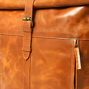 Gratlin Buffalo Leather Roll On Laptop Backpack 16 Inches | Vintage Genuine Leather Rucksack Backpack for Men & Women | Best Full Grain Tan Leather Backpacks Book Bag Knapsack for Travel Hiking Use