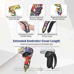 Relohas VR Accessories for Oculus Quest 2, Silicone Set for Meta Quest 2, Include Controller Grip Leather Cover, VR Shell Cover, Face Cover, Lens Cover and 10PCS Disposable Eye Cover(Street Graffiti)