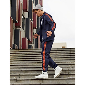 DUOFIER Men Running Jogging Track Suit Jacket and Pants Warm up Pants Gym Training Wear, Blue-XL