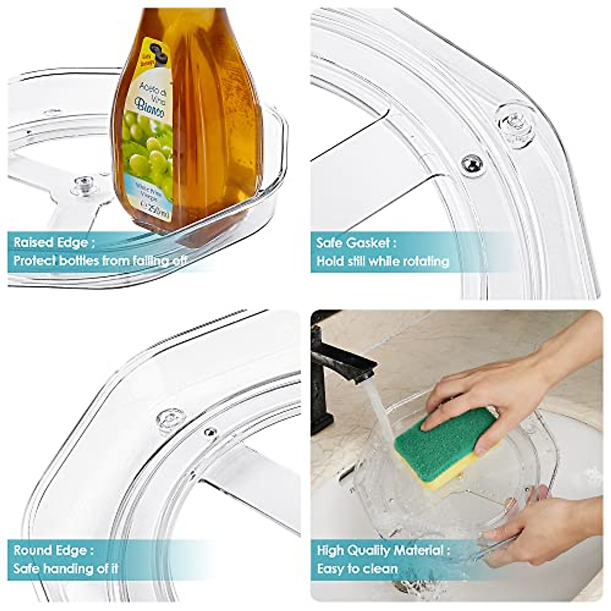 Vtopmart Clear Lazy Susan Organizer, 4 Pack Turntable Lazy Susan Spice Rack for Cabinets Kitchen, Countertop, Bathroom, Makeup, Pantry Organization and Storage, 9 Inches