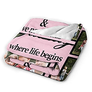Personalized Blanket With Family Member Photos, Where Life Begins And Love Never Ends,Throws Fuzzy Blanket Gifts For Family Lovers Friends Couples Gifts Valentine’S Mother’S, W40"xL50"(102cmx127cm)
