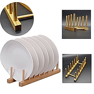 YWSHF Bamboo Wooden Dish Rack Dishes Drainboard Drying Drainer Storage Holder Stand Kitchen Cabinet Organizer for Dish,Plate,Bowl,Cup Pot,Lid,Book