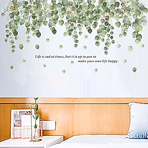 Hanging Green Vine Wall Decal Stickers for Bedroom Living Room, Removable Eucalyptus Green Plants Leaves Wall Art Mural Decor Home Nursery Office Decorations, 46.7" W X 32.2" H (C)