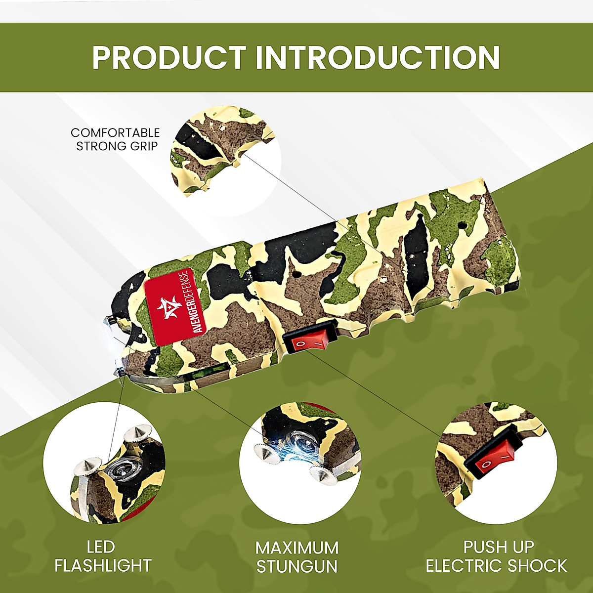 Avenger Defense Stun Gun for Self Defense - Protection Device for Women - Portable LED Flashlight (Chartreuse Green, Plastic)