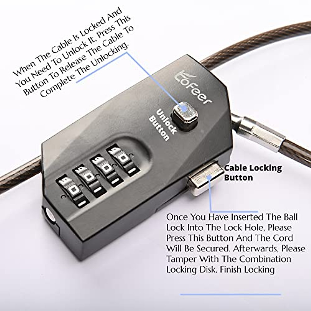 Tofeer Adjustable Cable Lock, Combination Wire Lock Trail Camera and Kayak Lock, 6.5ft Long Cord for Luggage Suitcase Helmet, Zinc Alloy Lock Part, Steel Cable, 10,000 Codes, Easy to Use