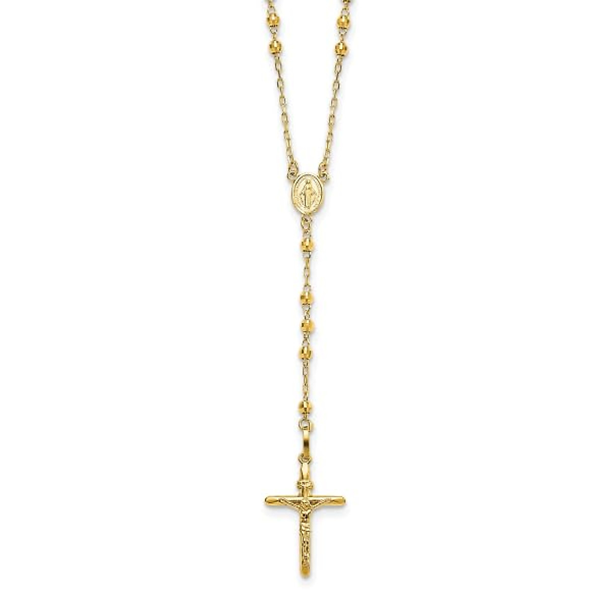IceCarats 14K Yellow Gold 3mm Beaded Rosary Chain Necklace