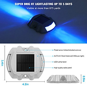 VOLISUN Solar Deck Lights Driveway Dock Lights, 12-Pack Led IP67 Waterproof Outdoor Warning Step Lights for Driveway Sidewalk Garden Pathway Yard (Blue)