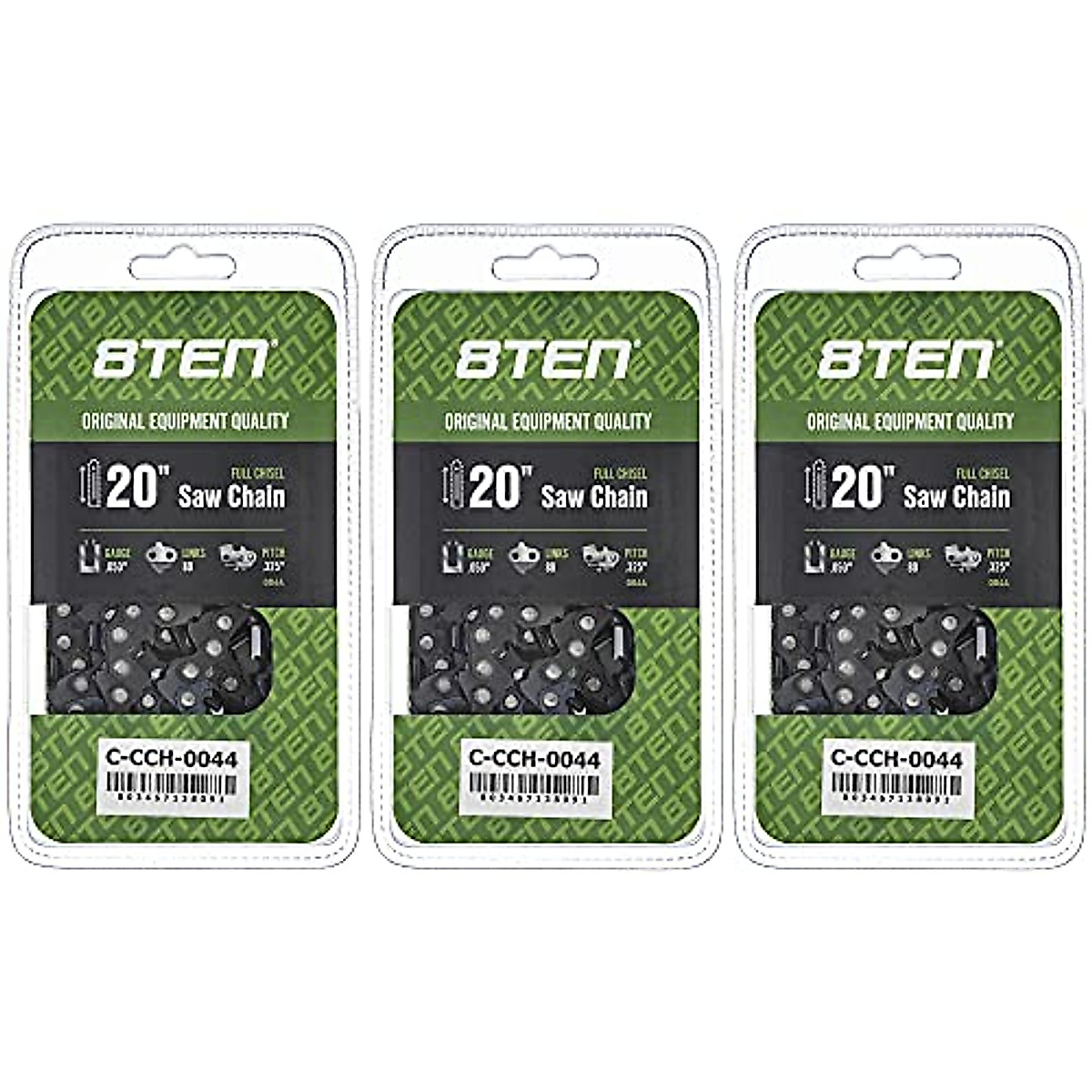 8TEN Full Chisel Chainsaw Chain 20 Inch .050 .325 80DL for Husqvarna 450 455 460 Rancher Craftsman Jonsered CS2252 CS2253 (3 Pack)