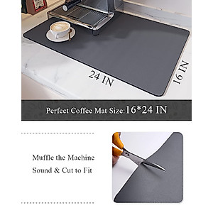 Coffee Mat-Coffee Bar Accessories-No Water Marks Dish Drying Mat-Coffee Bar Mat for Countertops Rubber Backing Bar Mat Under Coffee Maker Machine Coffee Pot-Perfect Coffee Station Organizer