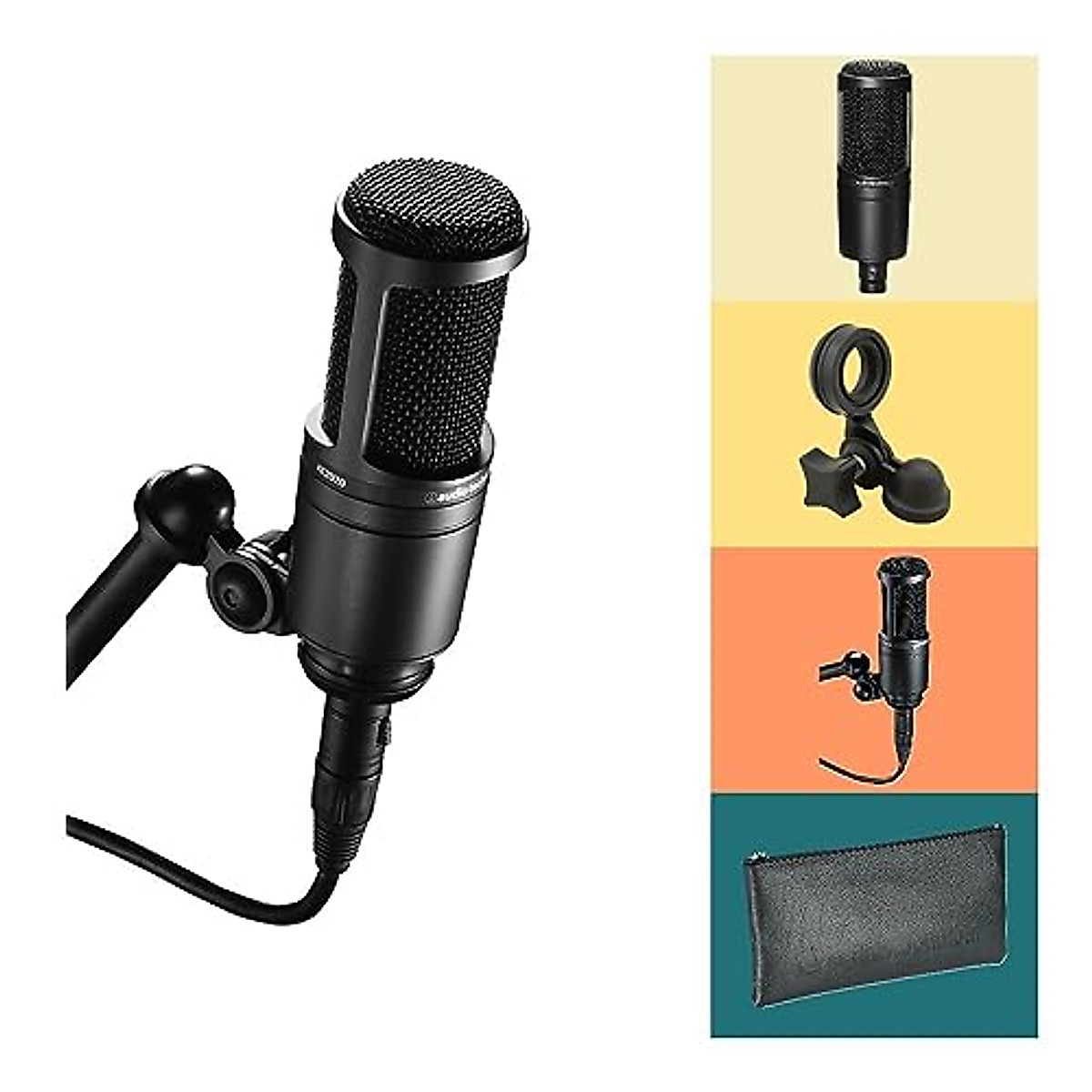Audio Technica AT2020 Condenser Studio Microphone Bundle with Pop Filter and XLR Cable