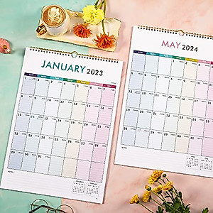 Wall Calendar 2023-2024 - Calendar 2023-2024, Jan. 2023 - Jun. 2024, 12" x 17", 2023 Wall Calendar with Thick Paper, Twin-Wire Binding + Hanging Hook + Large Blocks with Julian Dates - Colorful Lump