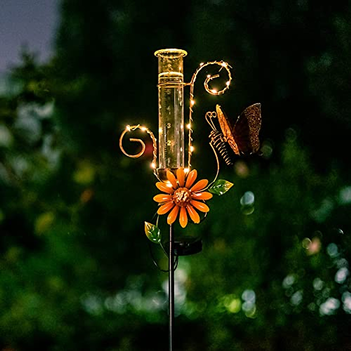 Stargarden Butterfly Rain Gauge Outdoor,Solar Garden Rain Gauge Decorative Waterproof for Yard Garden Patio Lawn