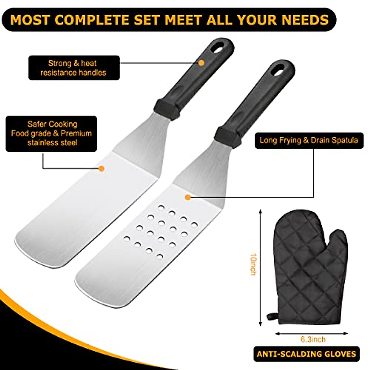 Griddle Accessories Kit,147pcs Flat Top Grill Accessories Set for Blackstone and Camp Chef,Professional Grill BBQ Spatula Set with Basting Cover,Spatula,Scraper,Bottle,Tongs,Egg Ring,Thermometer