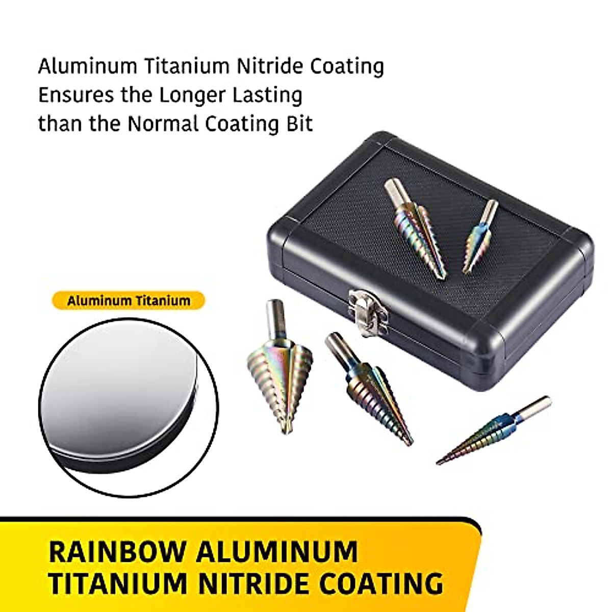 Anfrere Unique 5PCS Step Bits Set, 50 Sizes HSS Titanium Step Drill Bits, 1/8"-1-3/8" High Speed Steel Unibit Drill Bits Set for Sheet Metal with Storage Case, Multiple Hole Stepped Up Bits Home Tools