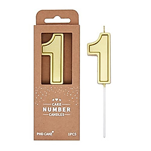 PHD CAKE 2.76 Inch Luxe Gold 1 Number Birthday Candles, Gold Number Candles, Cake Number Candles, Party Celebration