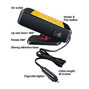 12V 200W Dashboard Heater for Car, Portable Car Heater That Plugs into Cigarette Lighter, Fast Heating Cooling Defrost Defogger for Car, 360 Degree Rotatable Base
