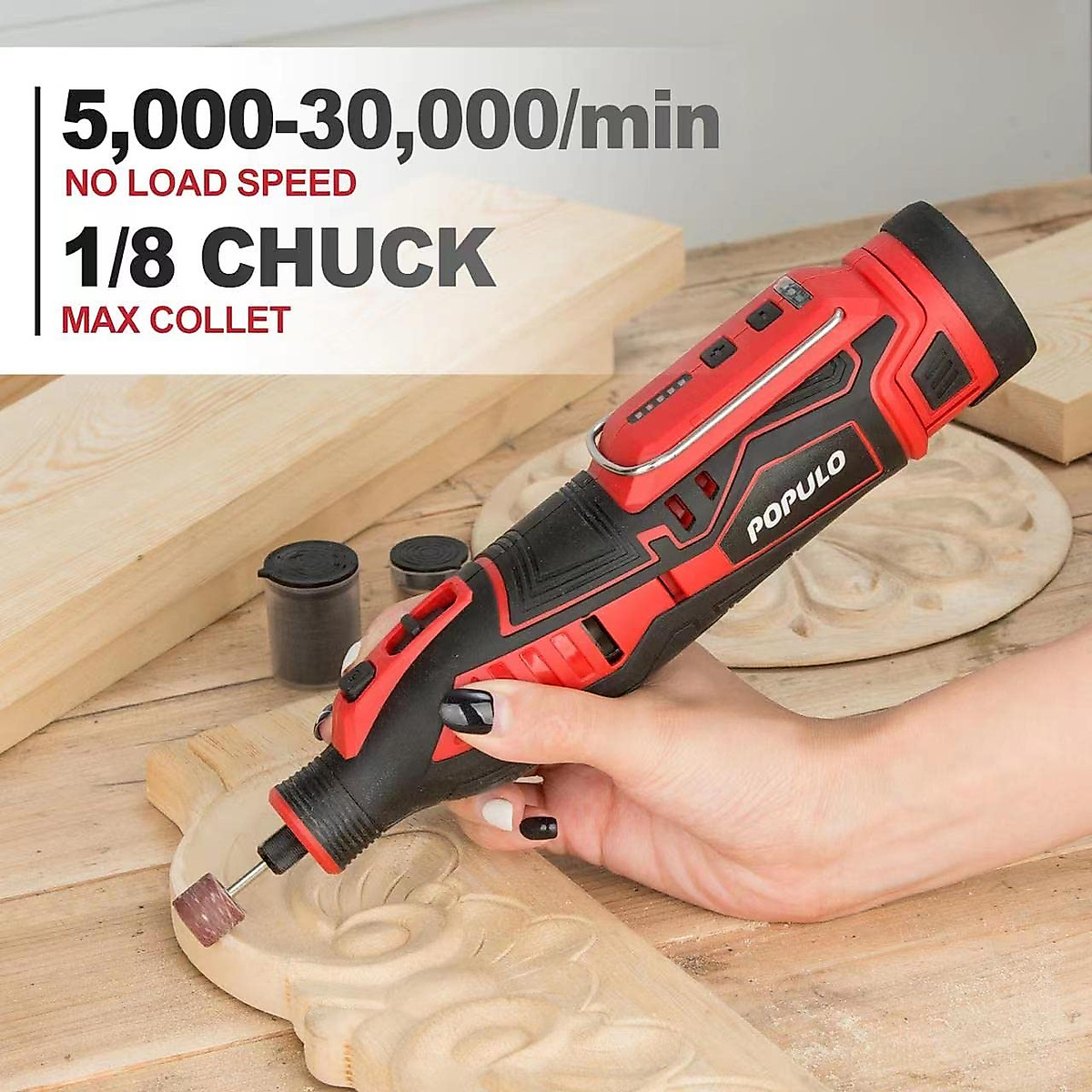 POPULO 12V Max Lithium-ion Cordless Combo Kit (3-Tool), Power Drill Driver, 1/4 in. Impact Driver, Power Rotary Tool Combo Kit with 2.0Ah Batteries (2-Pack), Charger and Tool Bag