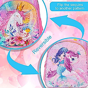 CCJPX 3PCS Unicorn Backpack for Girls, 16”Kids Preschool Sequin Bookbag and Lunch Box for Kindergarten Elementary