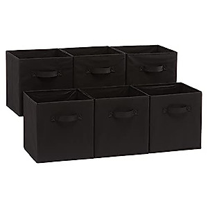 Amazon Basics Expandable Metal Hanging Storage Organizer Rack Wardrobe with Shelves, Bronze & Amazon Basics Collapsible Fabric Storage Cubes Organizer with Handles, Black - Pack of 6