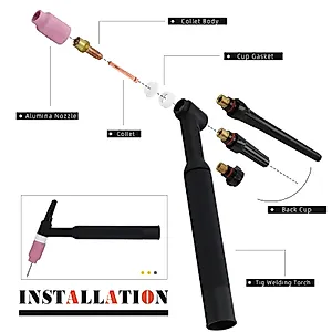 55 PCS TIG Torch Kit TIG Gas Lens Collet Body Welding Torch Stubby Kit Fit WP-17 WP-18 WP-26 TIG Welding Torch