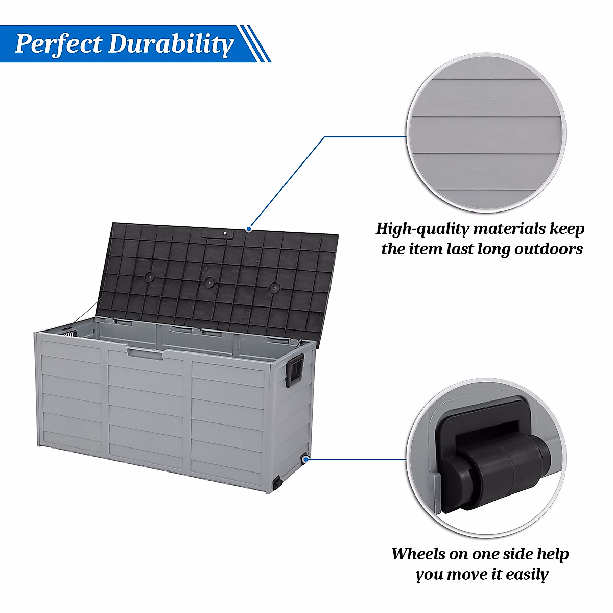 VINGLI Upgraded 75 Gallon Outdoor Storage Box, Lockable Plastic Storage Containers with Lid, Patio Deck Box Furniture for Garden, Pool, Balcony, Yard (Black)