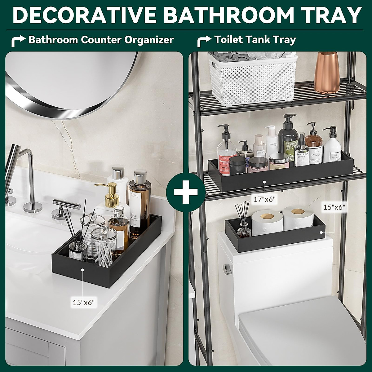 Lixple Bamboo Kitchen Drawer Organizer - Set of 2, Stackable Utensil Organizers, Wooden Storage Box Tray for Cabinet, Pantry, Bathroom Countertop, Multi-use Organization and Storage (Black)