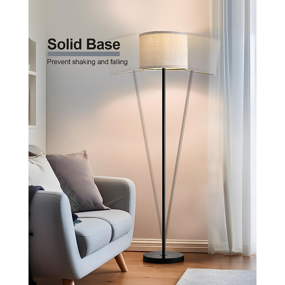 Oneach 61" Farmhouse Industrial Floor Lamp for Living Room Standing Floor Lamp Rustic Floor Lamps for Living Room Bedroom Tall Lamps with Rotary Switch for Bedroom with Natural Linen Lamp Shade