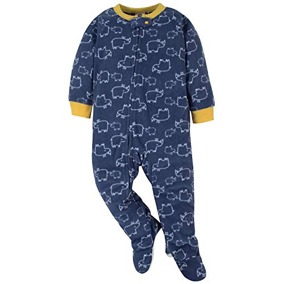 Gerber Baby Boys' Toddler Loose Fit Flame Resistant Fleece Footed Pajamas 2-Pack, Grey Zoo & Rhino, 6-9 Months
