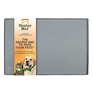 Neater Pet Brands Neater Mat - Waterproof Silicone Pet Bowls Mat - Protect Floors from Food & Water (Gunmetal, 24" x 16" Silicone)