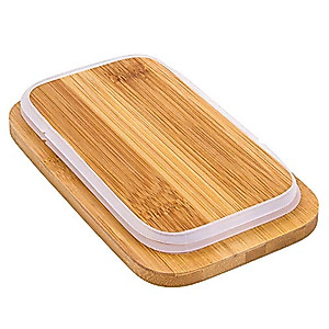 Butter Dish with Cover and knife-Ceramics Butter Container with Bamboo Lid for Countertop,Larger Butter Dishes with Covers Perfect for East West Coast Butter(Black with Words)