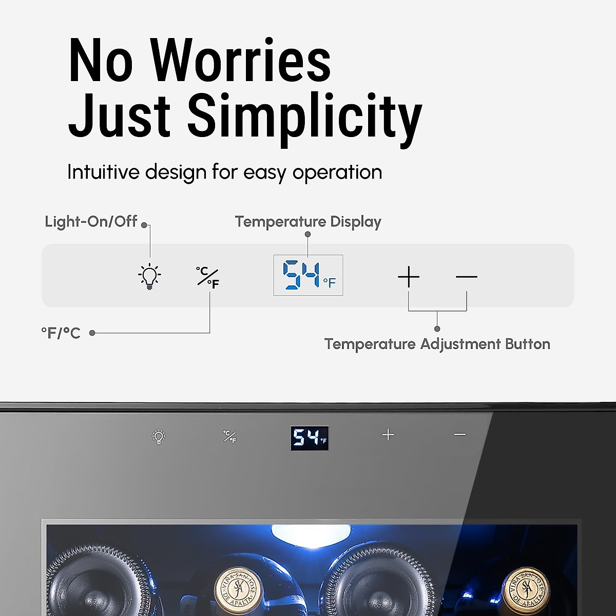 Yeego Wine Fridge, 46 Bottles Wine Cooler Refrigerator, 38-65℉ Freestanding Mini Fridge with Digital Temperature Control & Double-layer Glass Door & Blue Ambient Lights for Home, Kitchen, Office, Dorm