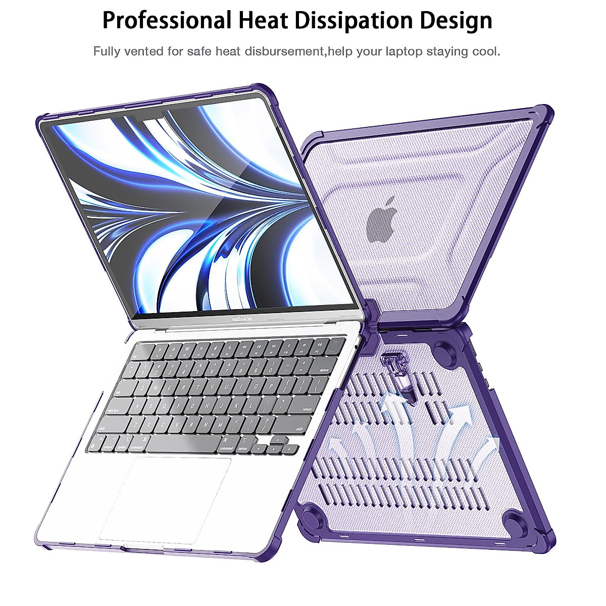 Teryeefi for 2020 2019 2018 MacBook Air 13 inch Case M1 A2337 A2179 A1932, [Shockproof] [Heavy Duty] Hard Shell with Fold Kickstand Function + Keyboard Cover + Screen Protector+OTG Adapter, Purple