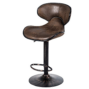 COSTWAY Vintage Barstools, Set of 2 Swivel Bar Stool with Backrest, Footrest and Height Adjustable, Counter Barstool for Bar, Kitchen, Dining Room, Living Room and Bistro Pub, Retro Brown