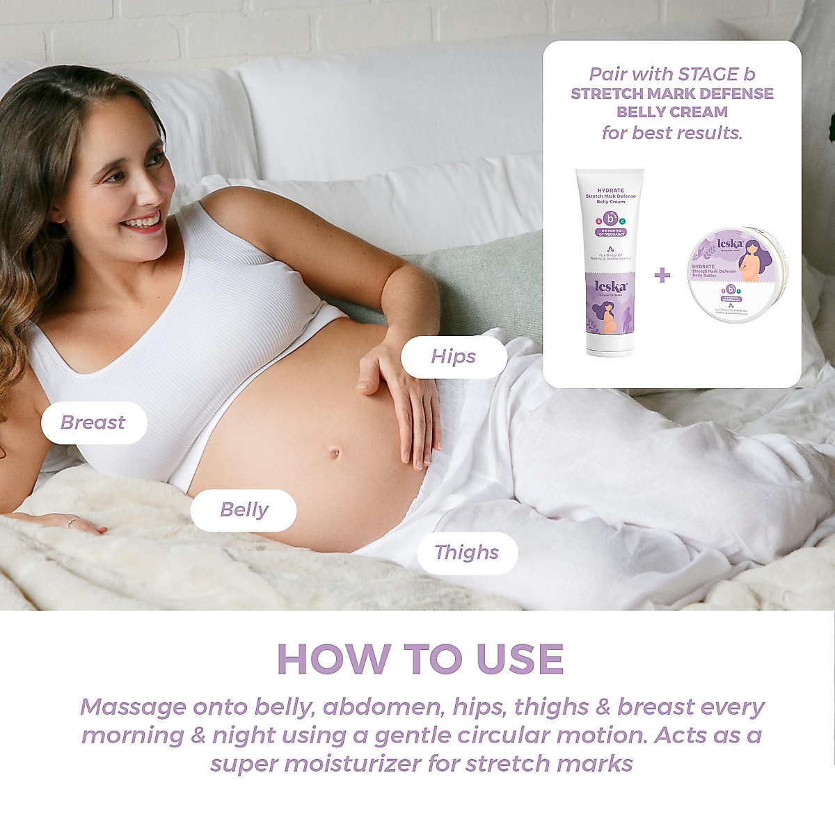 Leska Maternity Stretch Mark Belly Butter | STAGE B: HYDRATE Stretch Mark Defense Belly Butter (Pregnancy Months 6-9) | Part of a Complete 3 Part Pregnancy Skin Care System | New Mom Gifts (4.93oz)