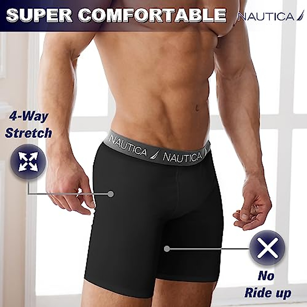 Nautica 3-Pack Mens Base Layer Short, Breathable Performance Compression Shorts Men, Biker Shorts Thigh Chafing Prevention (Large, Black/Black/Navy)
