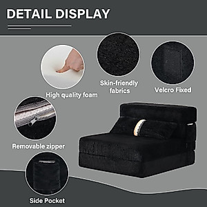 Tiita Folding Sofa Bed Couch, Single Size Foldable Futon Chair Bed with Pillow, Folding Sleeper Sofa Chair Bed Floor Mattress for Guest Room, Living Room, Black