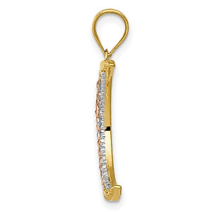 14k Tri-Color Yellow White And Rose Gold Crescent Moon Pendant 28 mm x 14 mm
