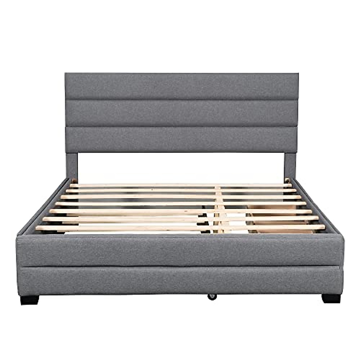 YUNLife&Home Upholstered Queen Size Platform Storage Bed with Trundle and Two Drawers, Velvet Upholstered Trundle Bed Frame, Wooden Queen Bed Frame with Headboard, No Box Spring Needed