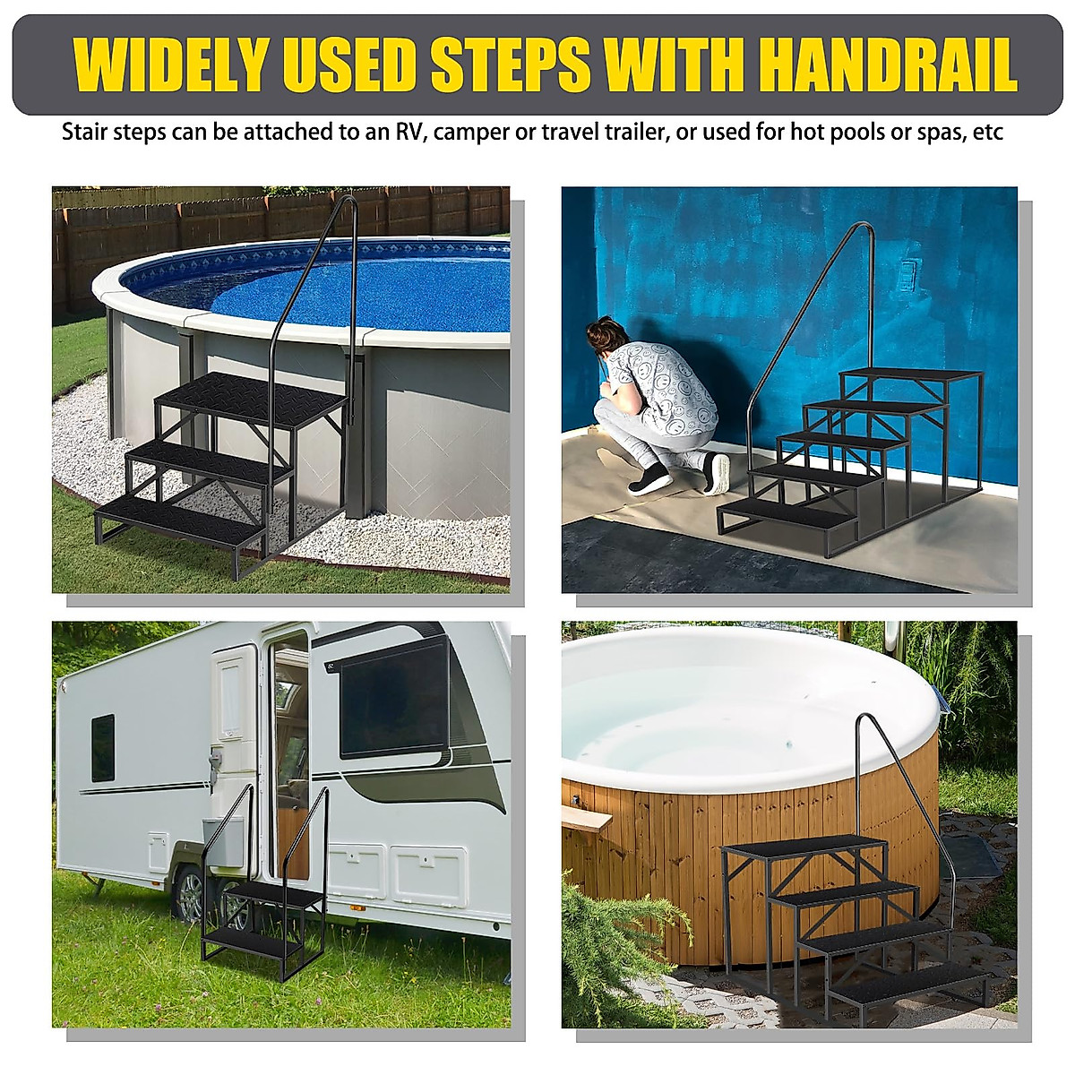 Pool Ladder, 3 Step Outdoor Steps 660 LBS Load Capacity, Portable RV Steps with Handrail and Non-Slip Platform, Mobile Home Steps Camper Accessories as Gifts for Campers and RV Travelers (3 Step)