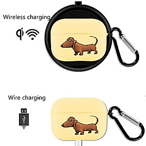 JOYLAND Cute Dachshund Case Compatible with Airpods Pro Yellow Soft TPU, Supports Wireless Charging Shockproof Protective Cover for Airpods Pro
