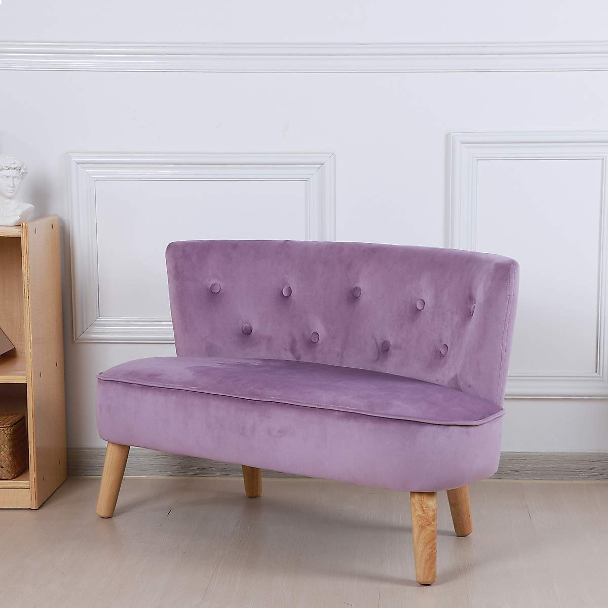 Yoonnie room 2-Seat Kid Sofa Couch with Velvet Fabric,Kid Sofa Chair with Wooden Frame for 3-6 Age Children Gift,35.6" Length, Purple