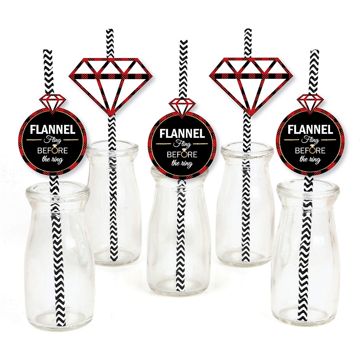 Big Dot of Happiness Flannel Fling Before the Ring - Paper Straw Decor - Buffalo Plaid Bachelorette Party Striped Decorative Straws - Set of 24