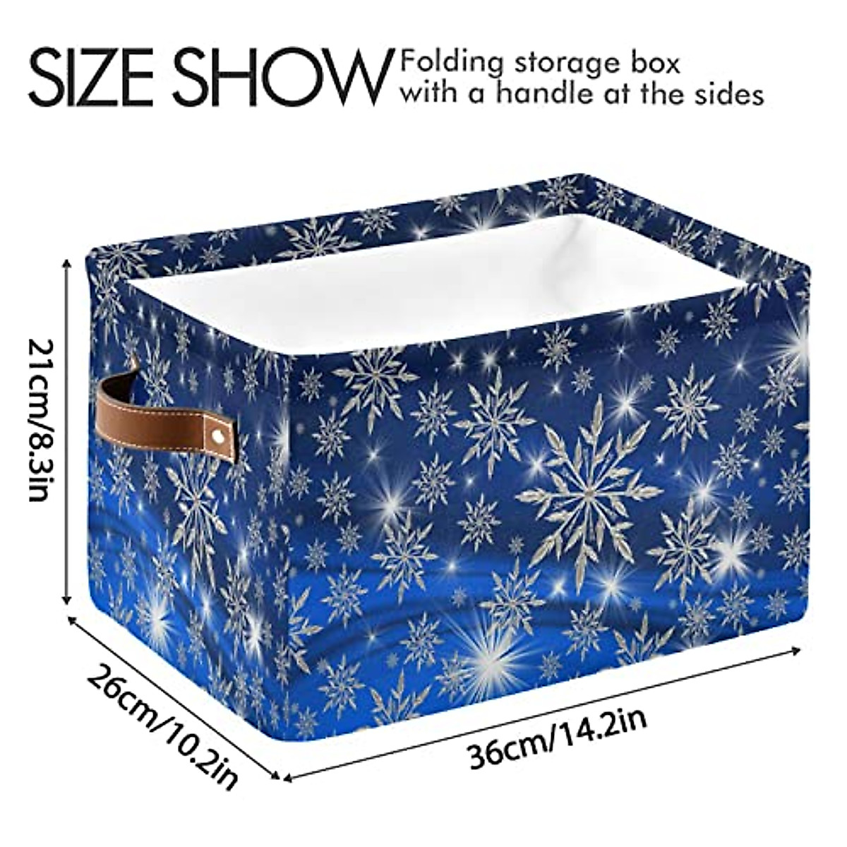Winter Christmas Blue Snowflakes Storage Basket Xmas Snow Flakes Storage Organizer Box Bin Large Collapsible Cube Baskets with PU Handles for Shelf Closet Nursery Laundry 1 Pack