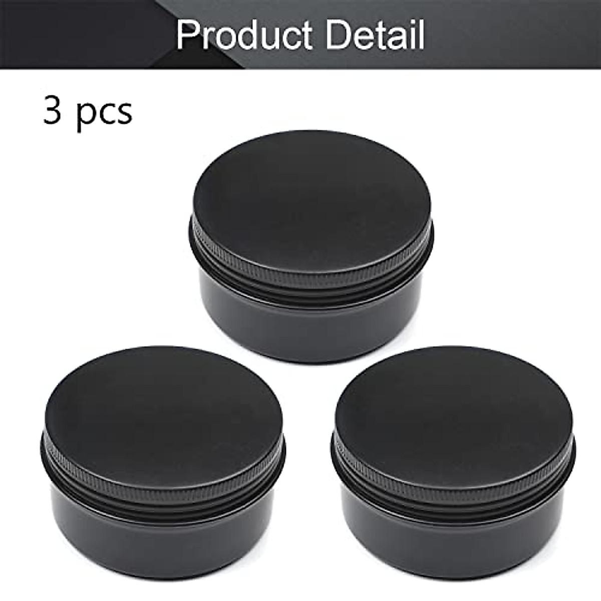 Othmro 3pcs 2.7oz Metal Round Tins Aluminum Tin Cans Containers with Screw Lid, 68 * 35mm(DxH) Black tin cans for Salve, Spices, Lip Balm, Tea or Candies 80ml