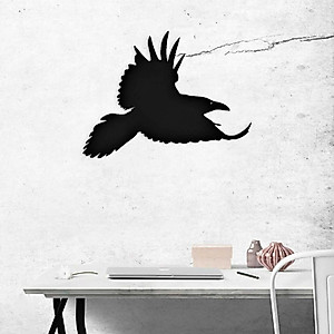 HSART Crow Metal Wall Art, Metal Silhouette Decorative Mural, Black Crow Wall Hanging Sculpture, Used for Living Room Dining Room Garden Decoration